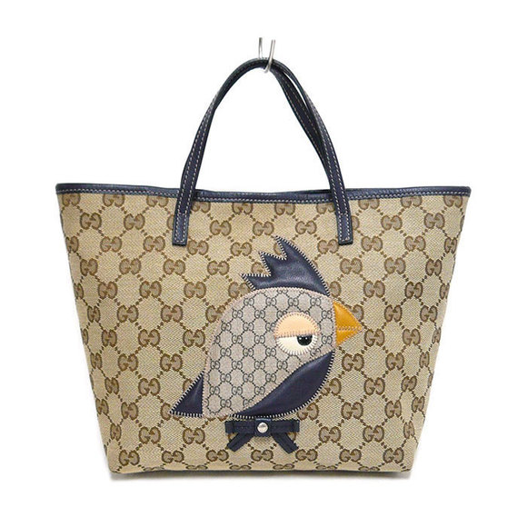 Gucci | Bags | Gucci Zoo Parrot Gg Canvas Leather Tote Bag Beige Navy ...